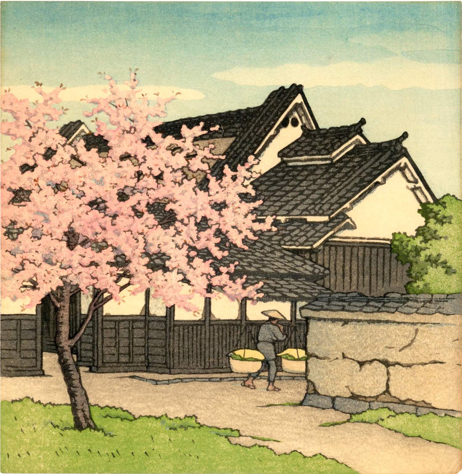 Farmhouse and Cherry Blossoms - Kawase Hasui Catalogue